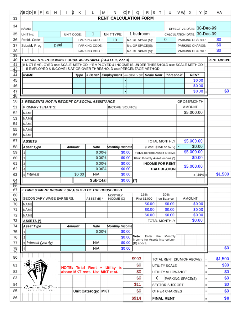 Fillable Online RENT CALCULATION FORM Fax Email Print - pdfFiller