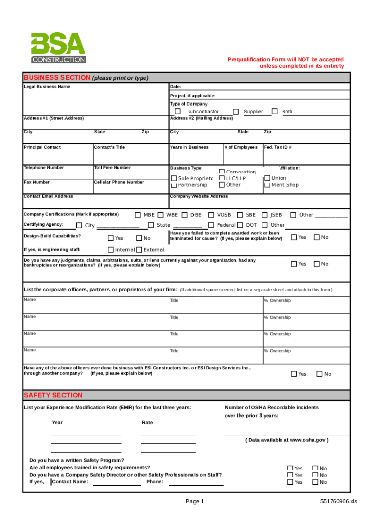 Fillable Online Vendor Qualification Form Fax Email Print - pdfFiller