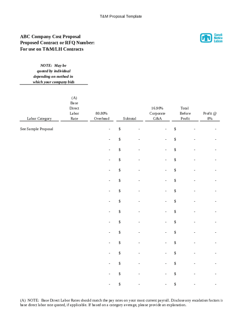 Fillable Online T&M Proposal Template Fax Email Print - pdfFiller