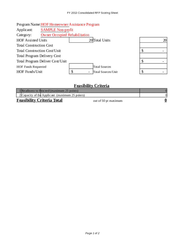 Fillable Online FY 2013 Consolidated RFP Scoring Sheet Fax Email Print ...
