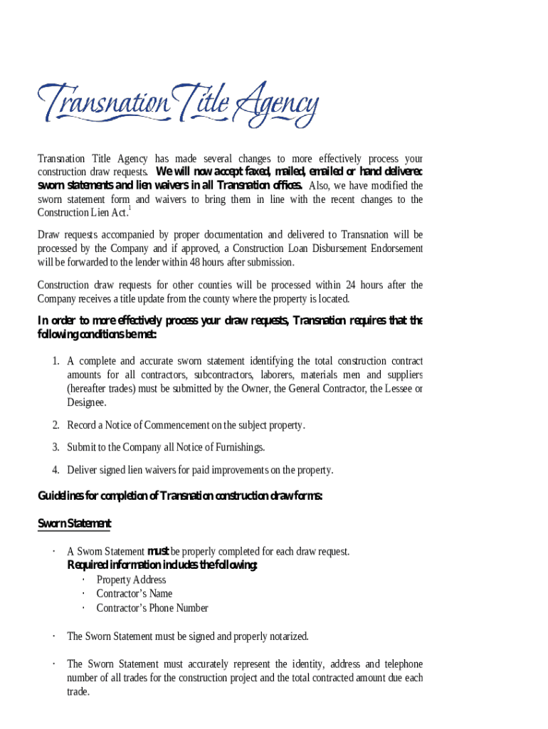 Fillable Online sworn statements and lien waivers in all Transnation ...