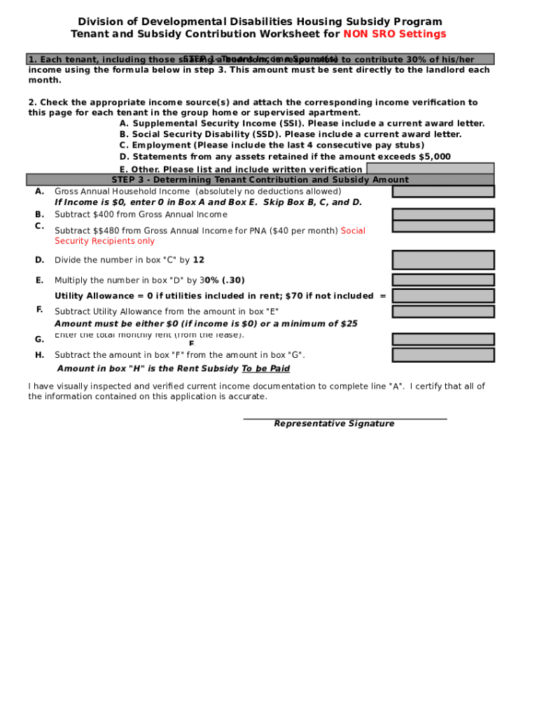 Fillable Online Tenant and Subsidy Contribution Worksheet for NON SRO ...