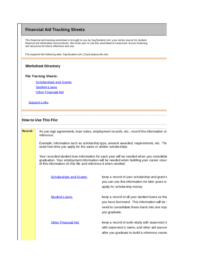 Fillable Online Financial Aid Tracking Sheets Fax Email Print - pdfFiller