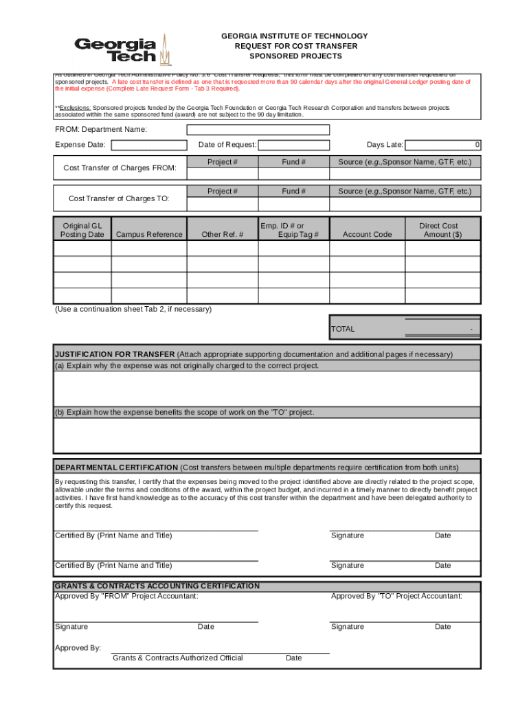 Fillable Online REQUEST FOR COST TRANSFER Fax Email Print - pdfFiller
