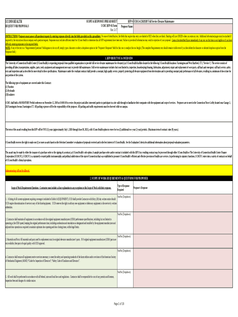 Fillable Online RFP #: UCHC4-125029207 Full Service Elevator ...