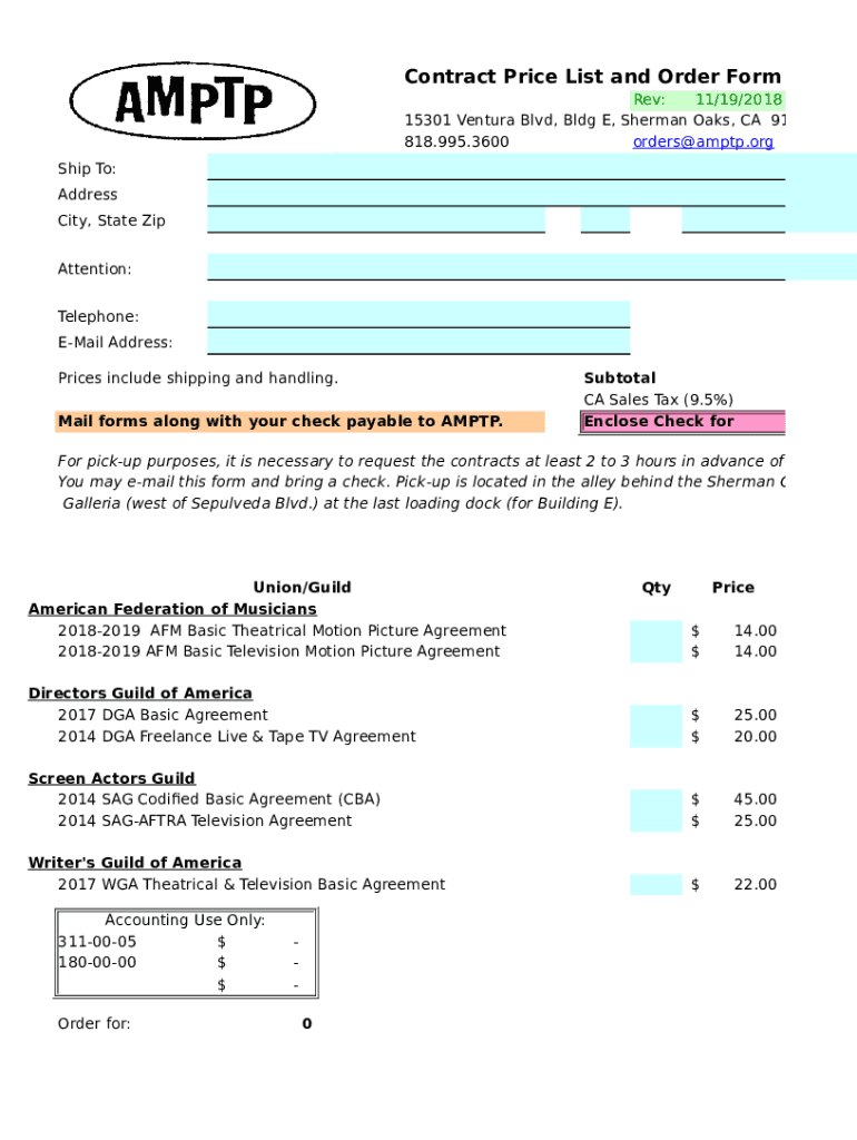 Fillable Online Contract Price List and Order Form Fax Email Print ...