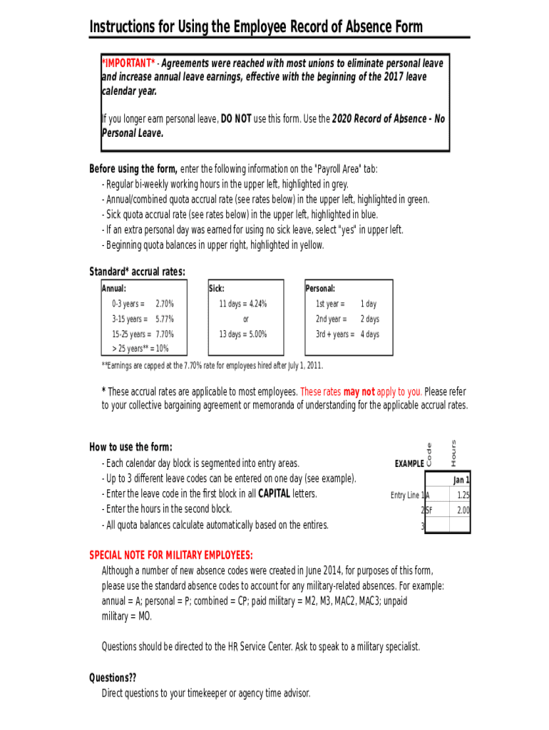 Fillable Online Record of Absence Form Fax Email Print - pdfFiller