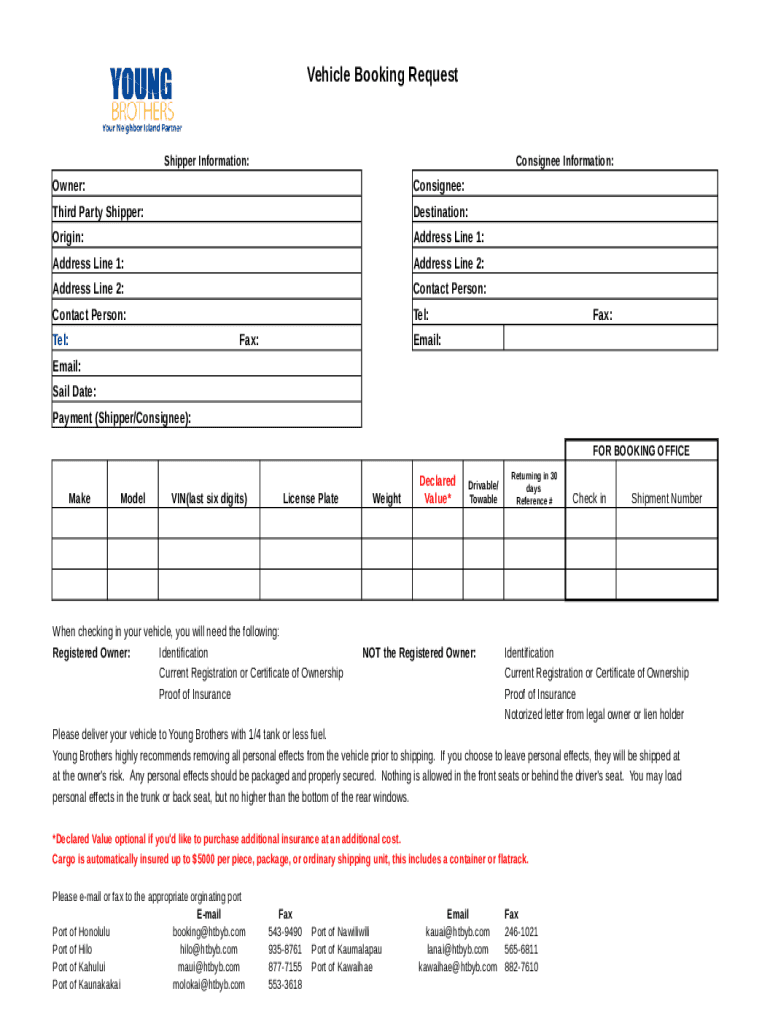 Fillable Online Vehicle Booking Request Fax Email Print - pdfFiller