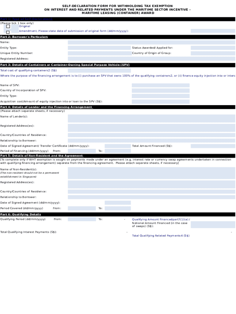 Fillable Online SELF-DECLARATION FORM FOR WITHHOLDING TAX EXEMPTION Fax ...