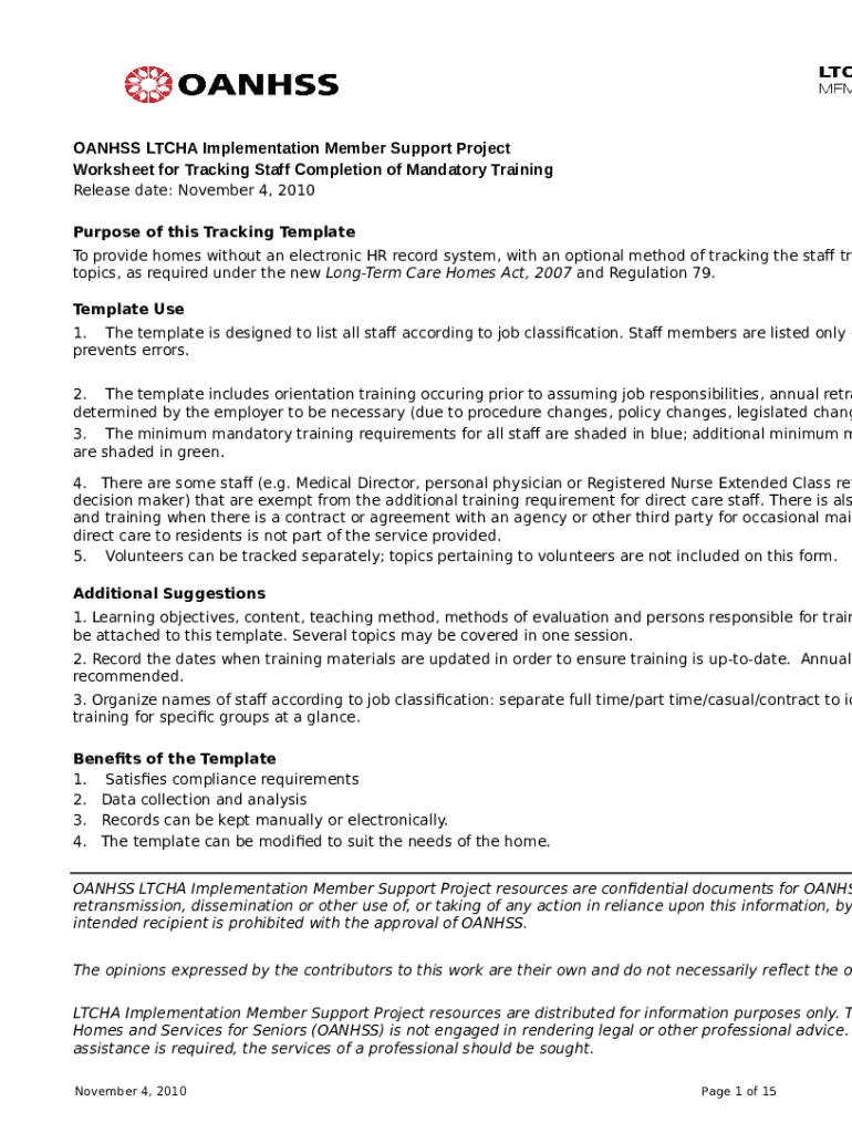 Fillable Online Staff Mandatory Training Tracking Template Fax Email ...