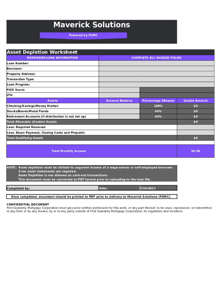 Asset Depletion Worksheet - Fill Online, Printable, Fillable, Blank ...
