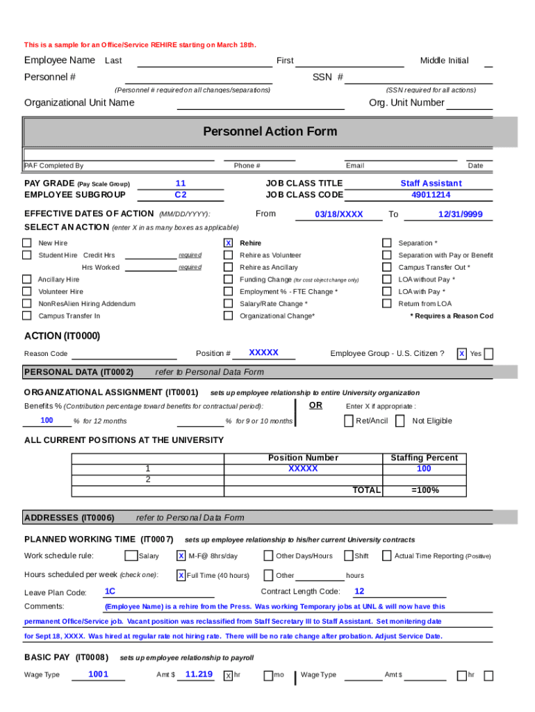 Fillable Online This is a sample for an Office/Service REHIRE starting on March 18th Fax Email ...