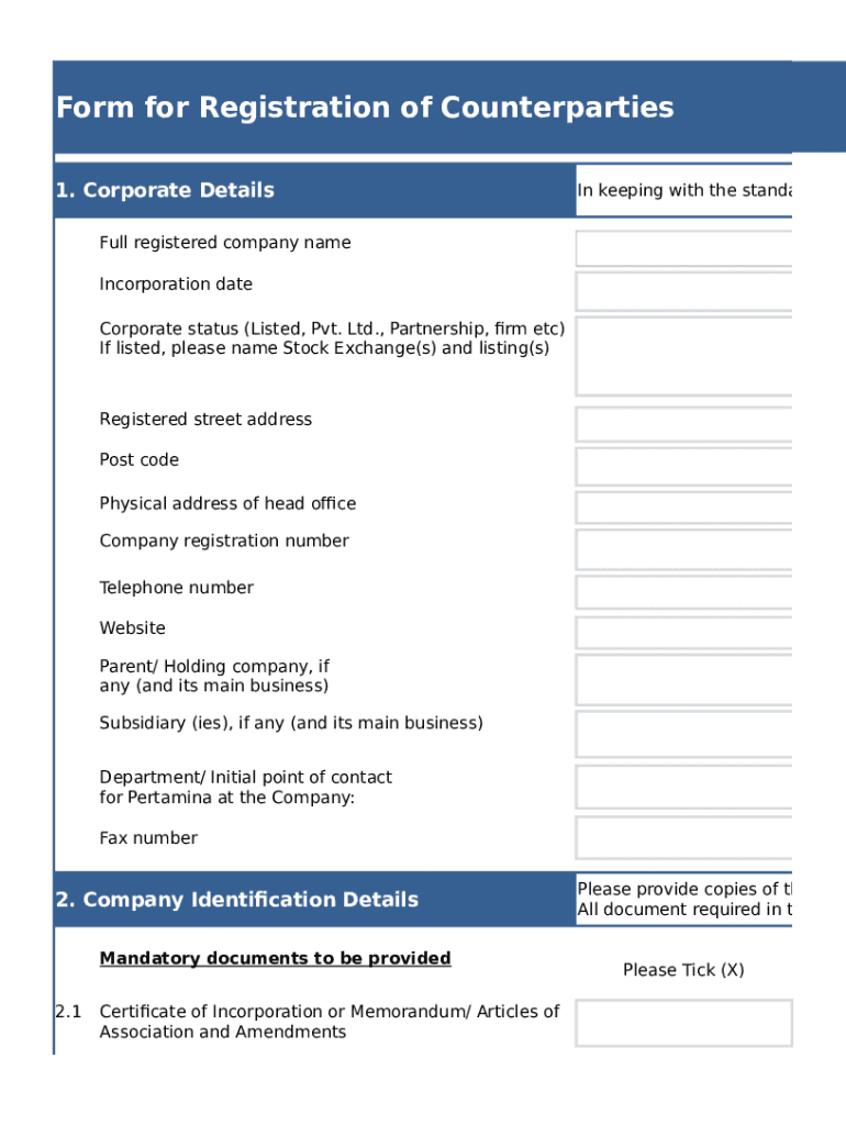 Fillable Online Form for Registration of Counterparties Fax Email Print ...