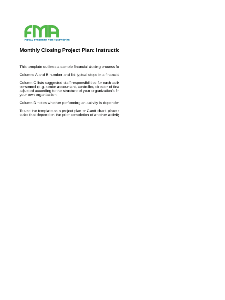 Fillable Online This template outlines a sample financial closing ...