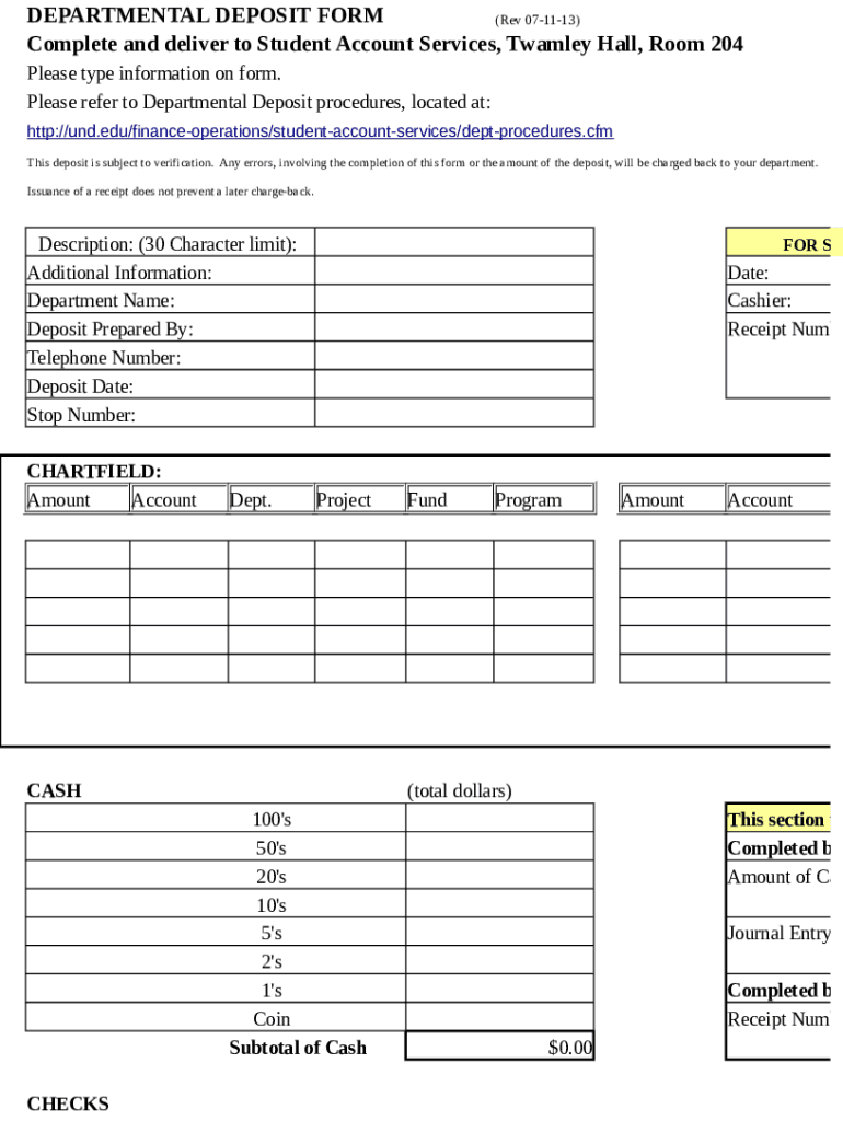 Fillable Online DEPARTMENTAL DEPOSIT FORM Fax Email Print - pdfFiller