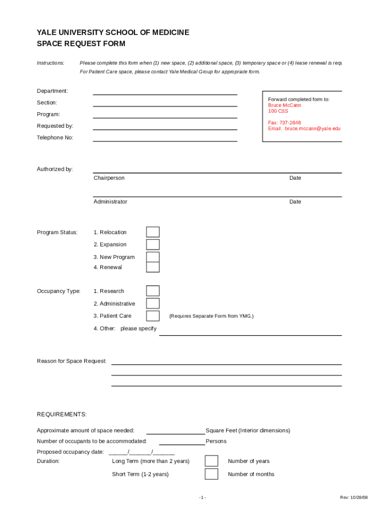 Fillable Online SPACE REQUEST FORM Fax Email Print - pdfFiller