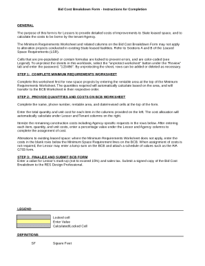 Fillable Online Bid Cost Breakdown Form - Instructions for Completion ...