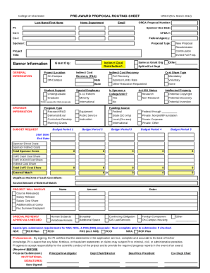 Fillable Online PRE-AWARD PROPOSAL ROUTING SHEET Fax Email Print ...