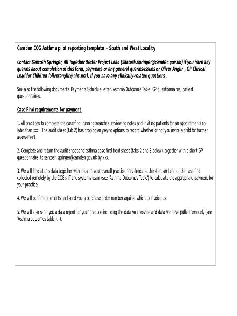 Fillable Online gps camdenccg nhs Camden CCG Asthma pilot reporting template - South and West ...