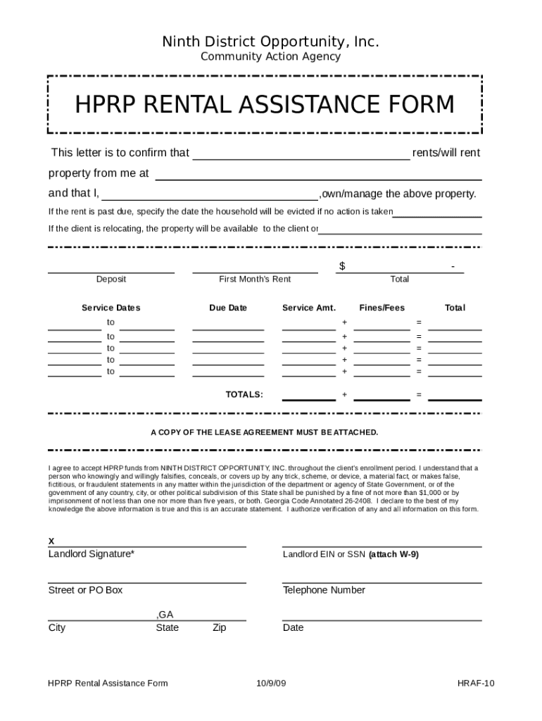 Fillable Online HPRP RENTAL ASSISTANCE FORM Fax Email Print - pdfFiller