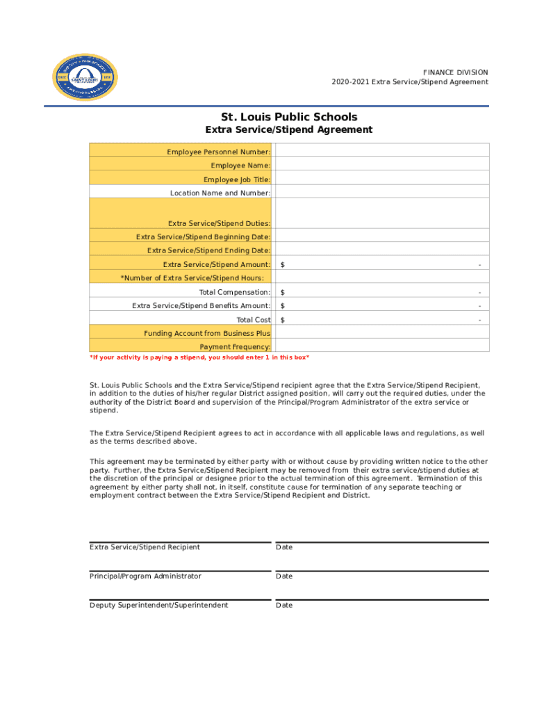 Fillable Online 2020-2021 Extra Service/Stipend Agreement Fax Email ...