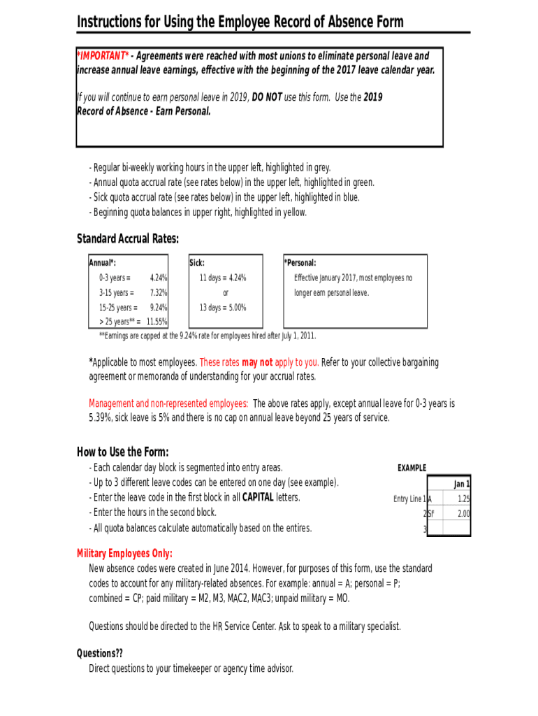 Fillable Online Record of Absence Form Z1 2019 No Personal Leave Fax ...