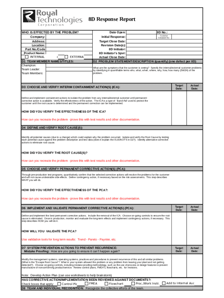 Fillable Online D2 PROBLEM STATEMENT/DESCRIPTION (quantify) (one defect ...