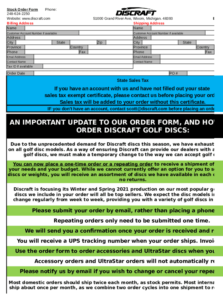 Fillable Online Stock Order Form Fax Email Print - pdfFiller