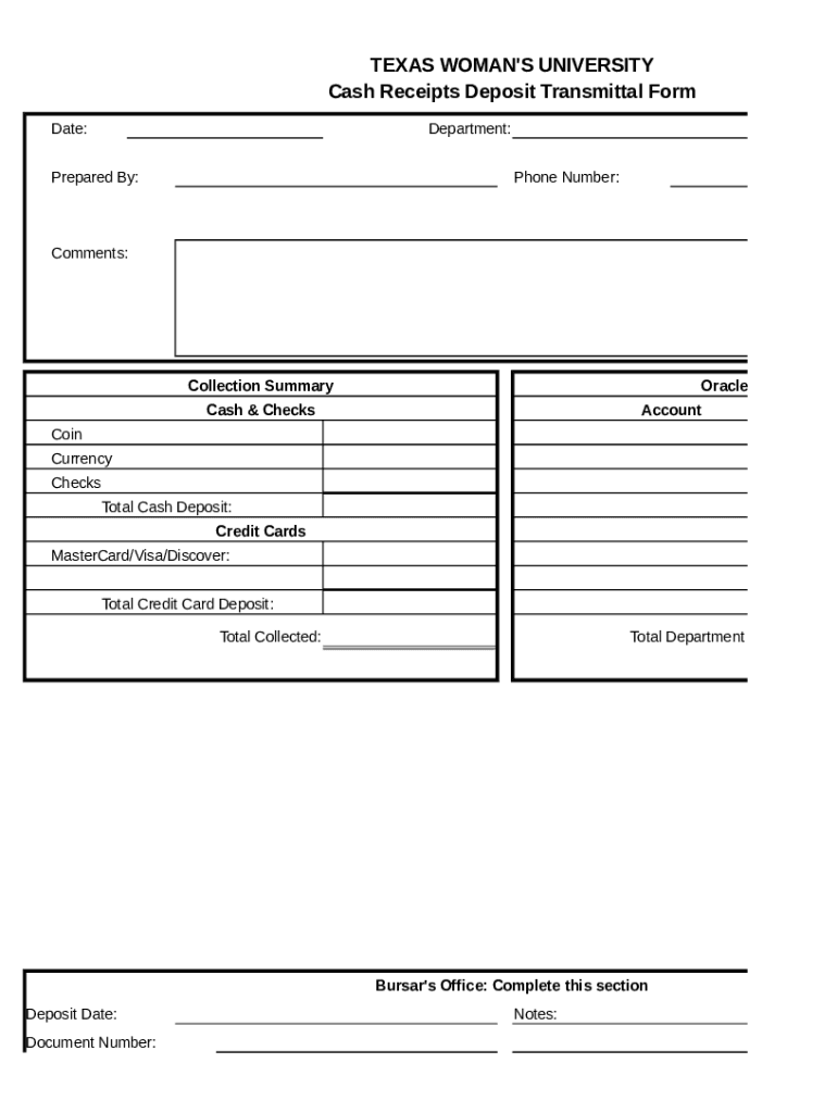 Fillable Online Cash Receipts Deposit Transmittal Form Fax Email Print ...