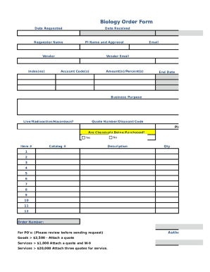 Fillable Online biology unm Biology Order Form Fax Email Print - pdfFiller