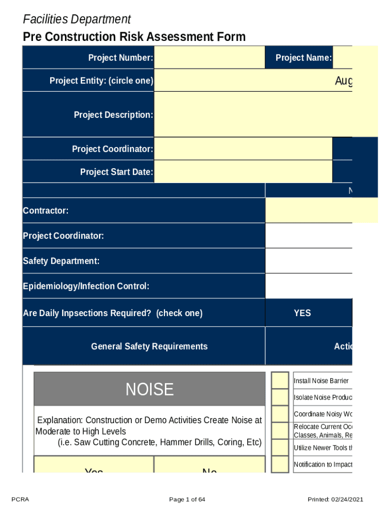 Fillable Online Pre Construction Risk Assessment Form Fax Email Print ...