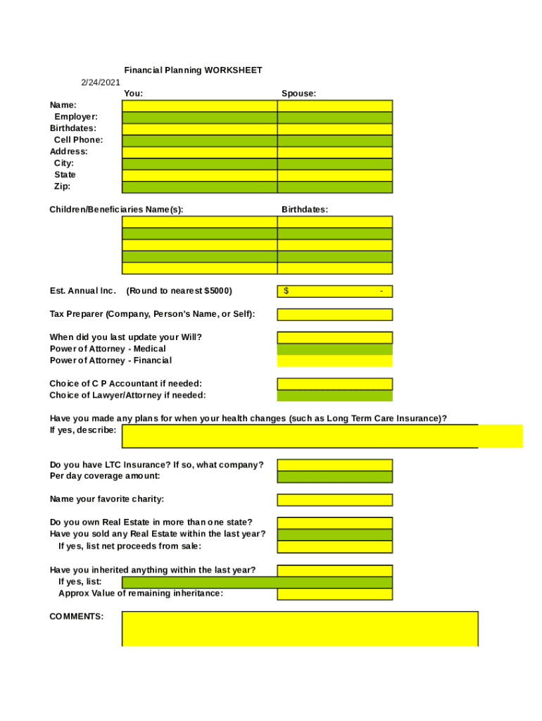 Fillable Online Financial Planning WORKSHEET Fax Email Print - pdfFiller
