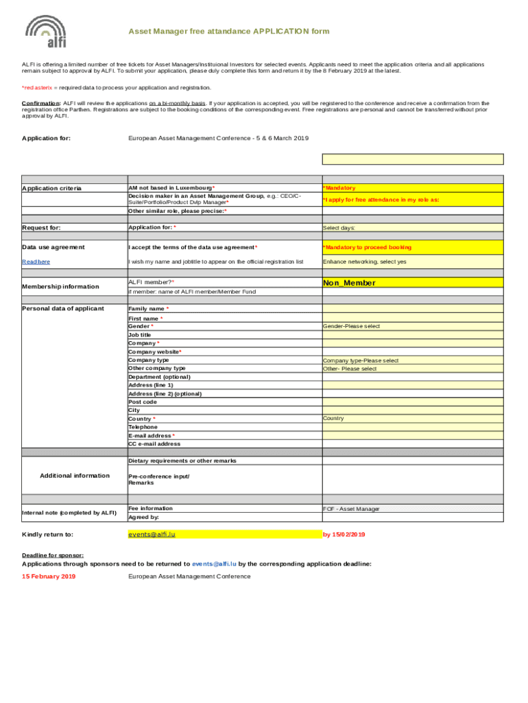 Fillable Online Asset Manager free attandance APPLICATION form Fax ...