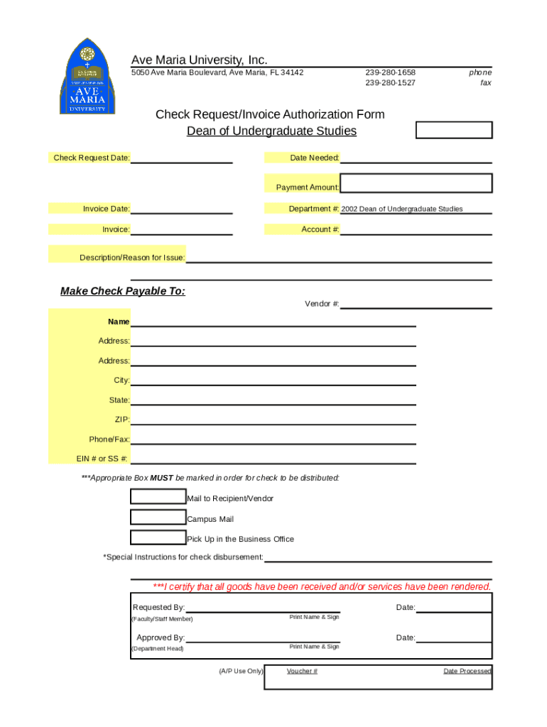 Fillable Online Check Request/Invoice Authorization Form Fax Email ...