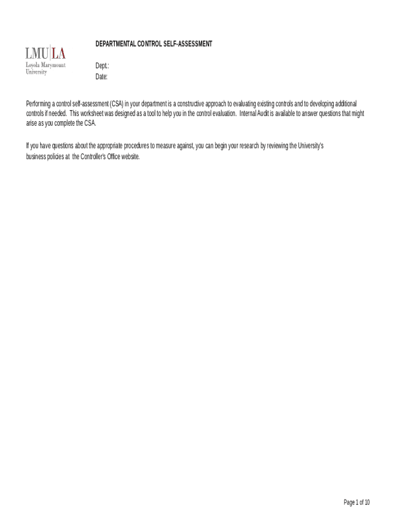 Fillable Online resources lmu Performing a control self-assessment (CSA ...