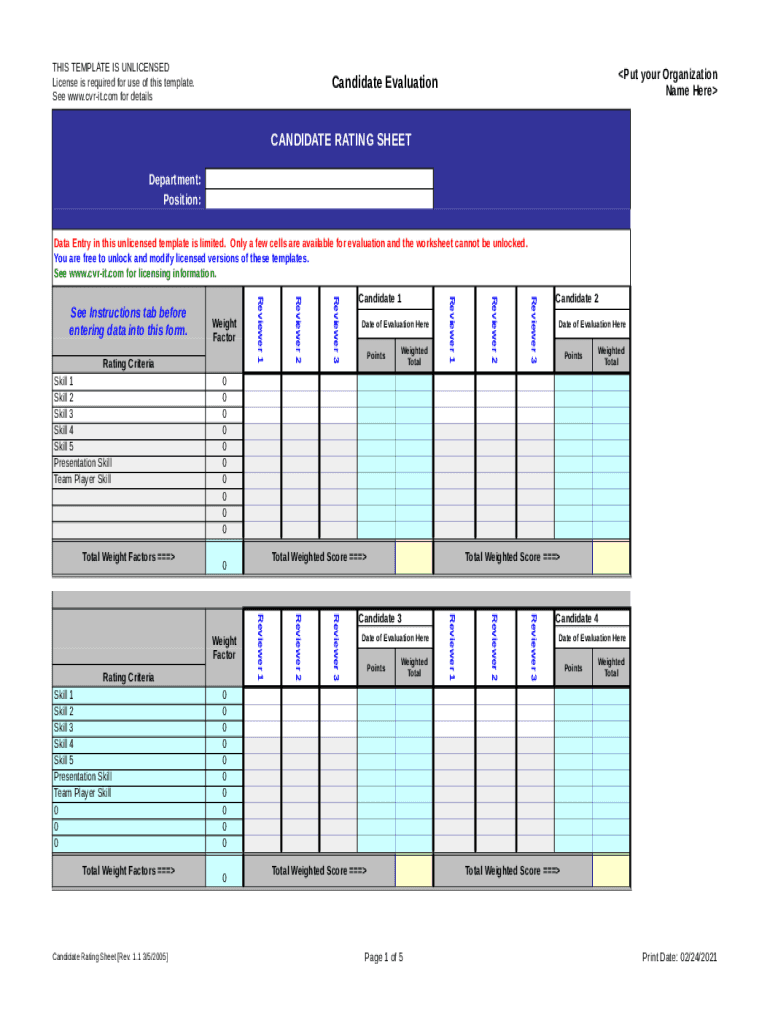 Fillable Online Candidate Rating Sheet Fax Email Print - pdfFiller