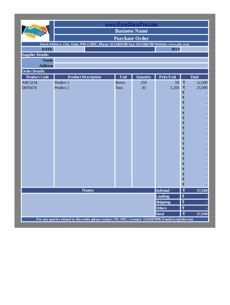 Fillable Online Purchase Order Template Fax Email Print - pdfFiller