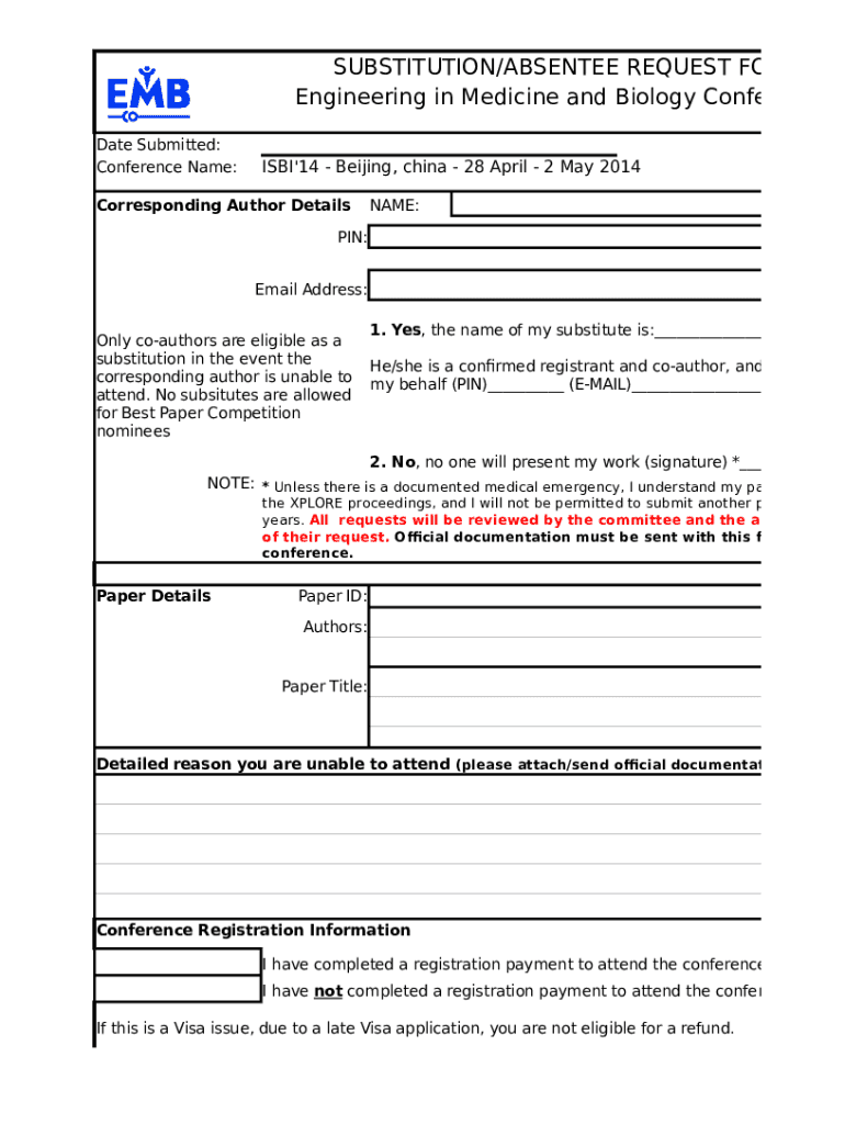 Fillable Online SUBSTITUTION/ABSENTEE REQUEST FORM Fax Email Print - pdfFiller