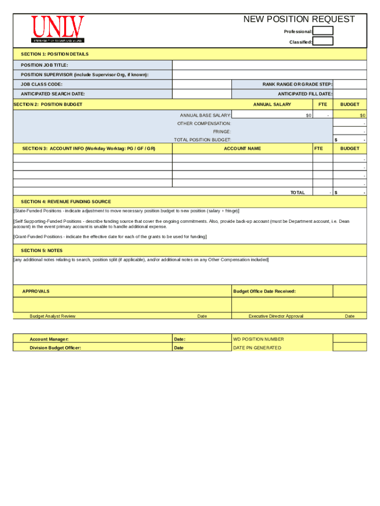 Fillable Online NEW POSITION REQUEST Fax Email Print - pdfFiller