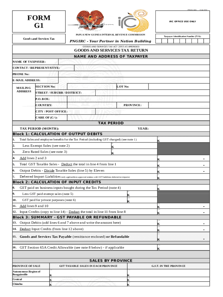 Fillable Online PAPUA NEW GUINEA INTERNAL REVENUE COMMISSION Fax Email ...