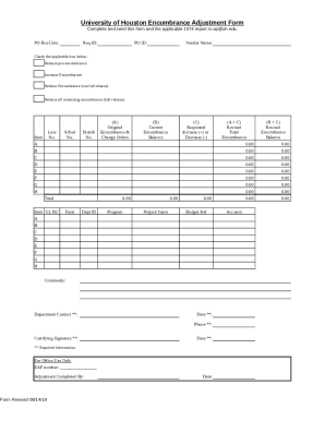 Fillable Online University of Houston Encumbrance Adjustment Form Fax Email Print - pdfFiller
