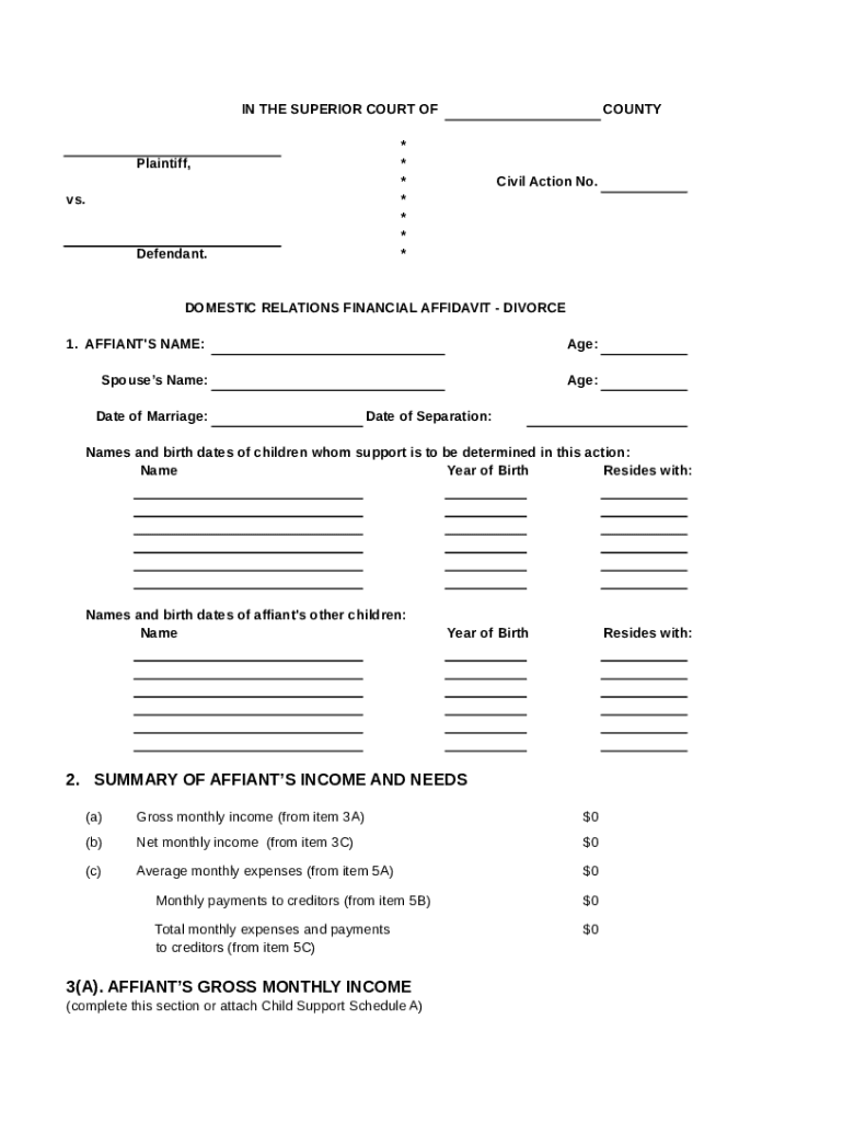 Fillable Online DOMESTIC RELATIONS FINANCIAL AFFIDAVIT - DIVORCE Fax ...