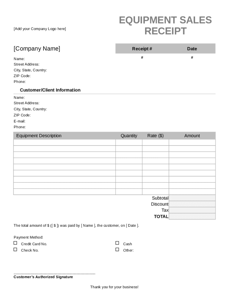 Fillable Online Equipment Sale Receipt Template Fax Email Print - pdfFiller