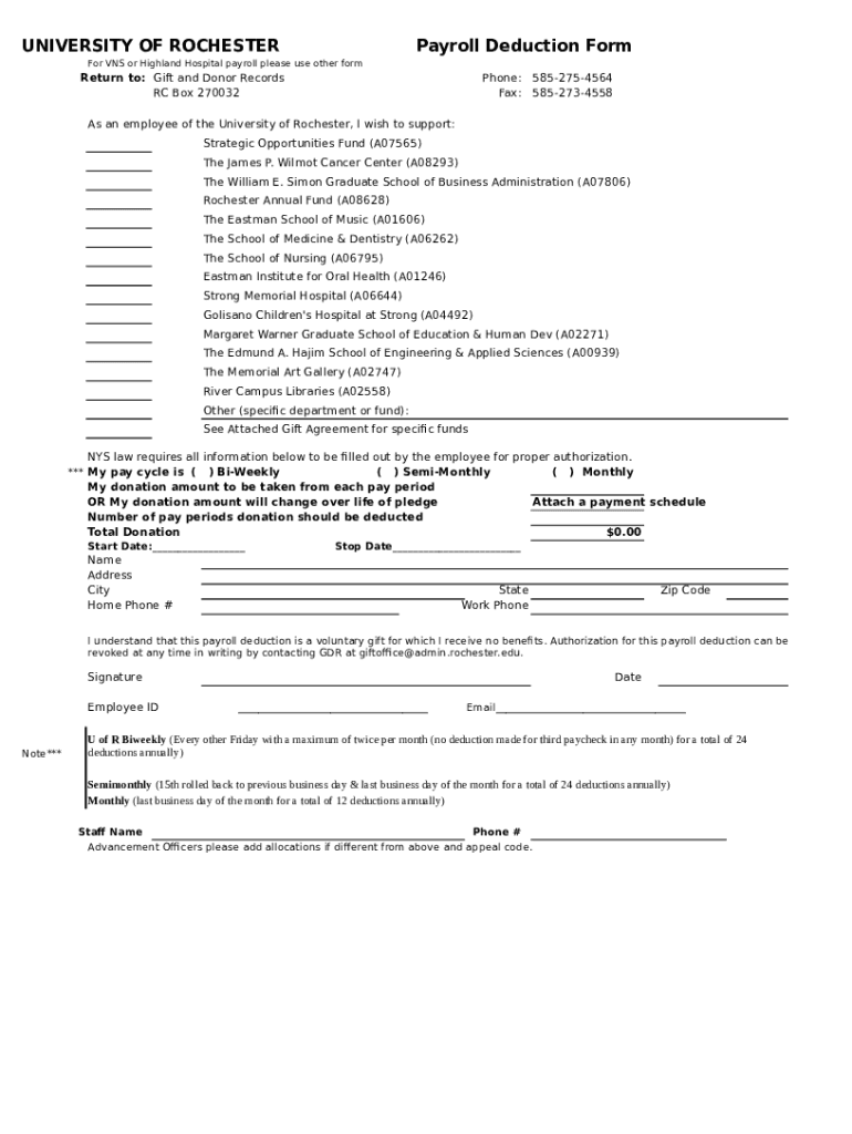 Fillable Online Payroll Deduction Form Fax Email Print - pdfFiller