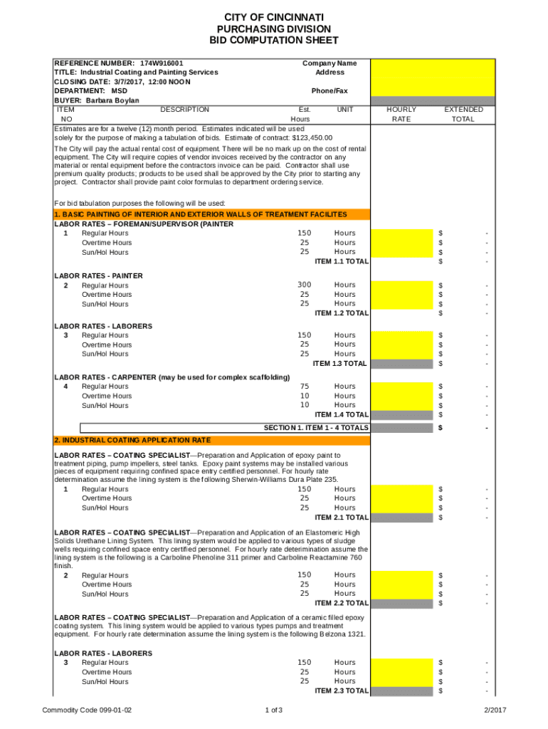 Fillable Online BID COMPUTATION SHEET Fax Email Print - pdfFiller