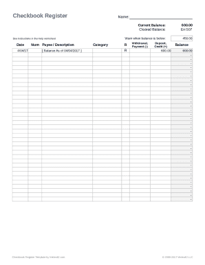 Fillable Online Checkbook Register Template Fax Email Print - pdfFiller