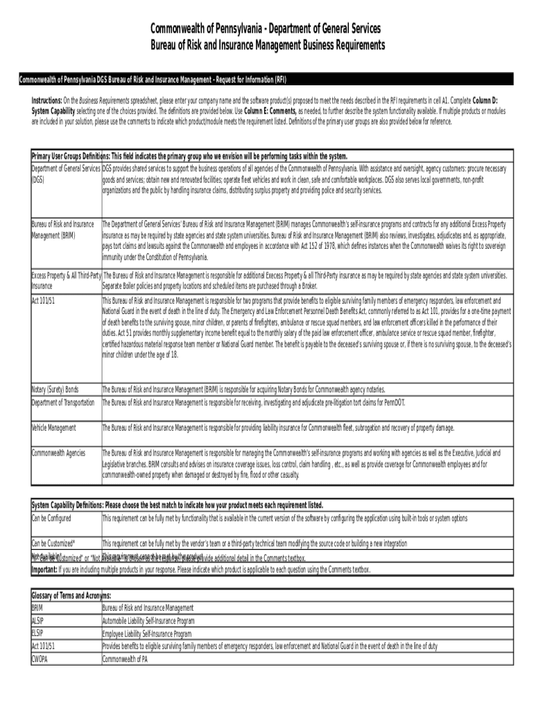Fillable Online Commonwealth of Pennsylvania - Department of General ...