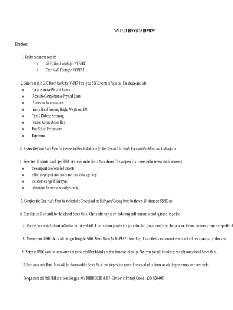 Fillable Online Chart Audit Forms for WV PERT Fax Email Print - pdfFiller