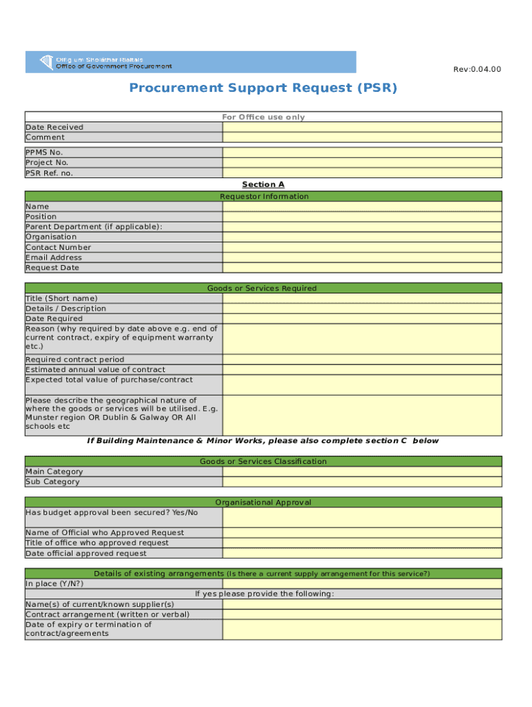 Fillable Online Procurement Support Request (PSR) Fax Email Print - pdfFiller