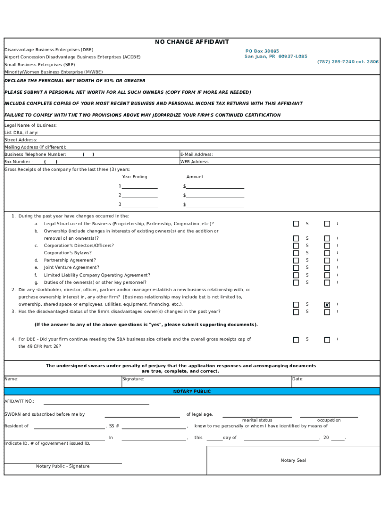 Fillable Online NO CHANGE AFFIDAVIT Fax Email Print - pdfFiller